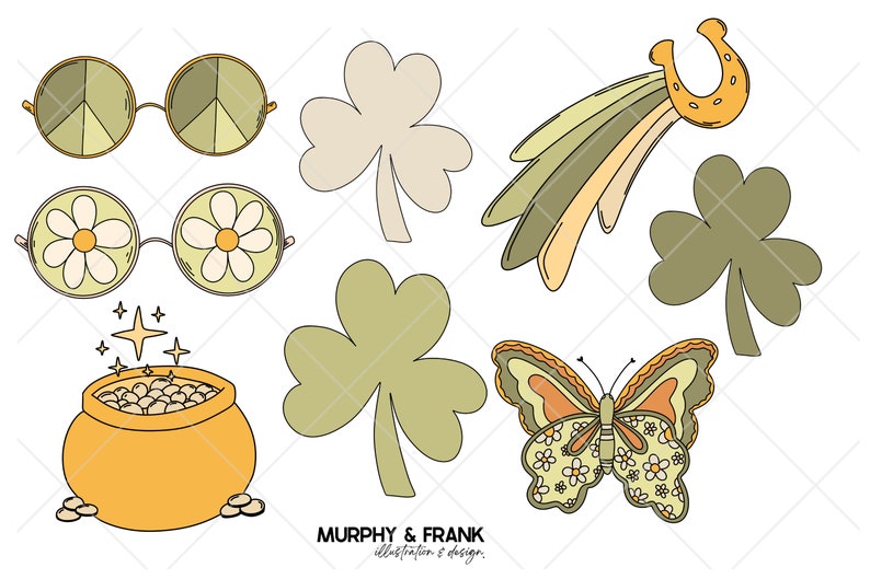 Retro Clipart, St Patricks Day Clipart, Spring Clipart, Retro St ...