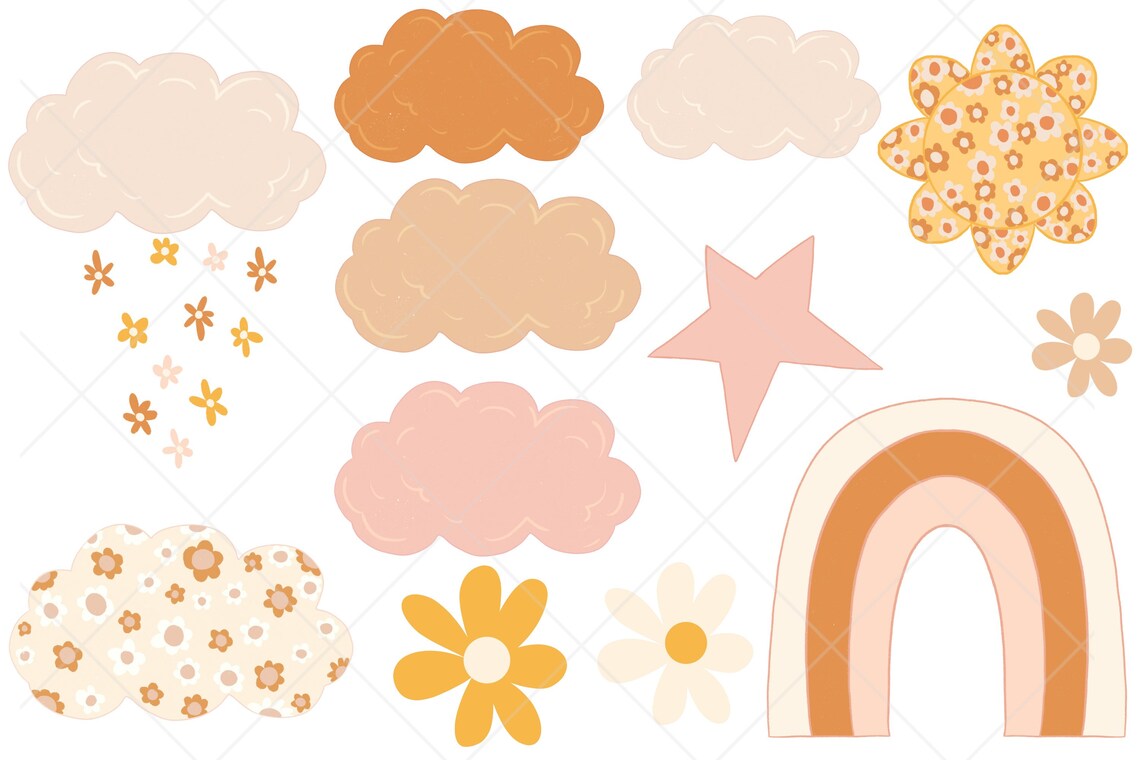 Boho Rainbow Clipart Retro Clipart Bundle Daisy Clipart - Etsy Canada