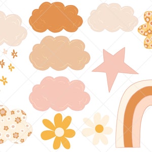 Boho Rainbow Clipart, Retro Clipart Bundle, Spring Clipart, Daisy ...