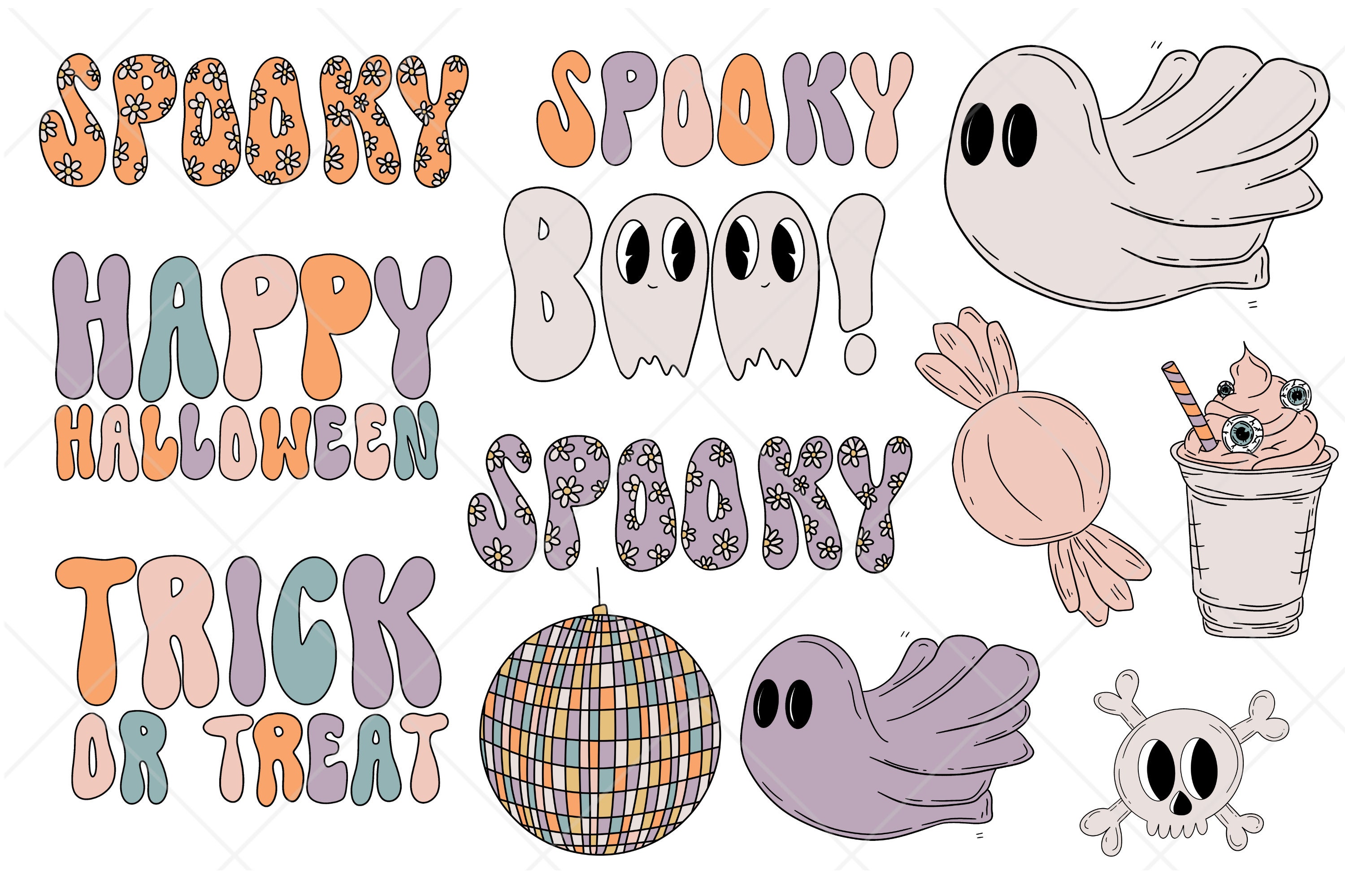 Groovy Halloween Clipart, Groovy Clipart Bundle, Fall Clipart, Pastel ...