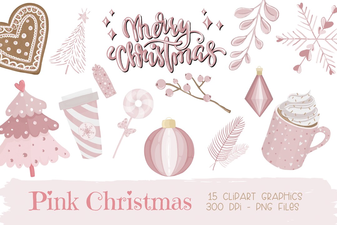 Pink Christmas Clipart, Retro Christmas Png, Cute Coffee Clipart, Merry ...