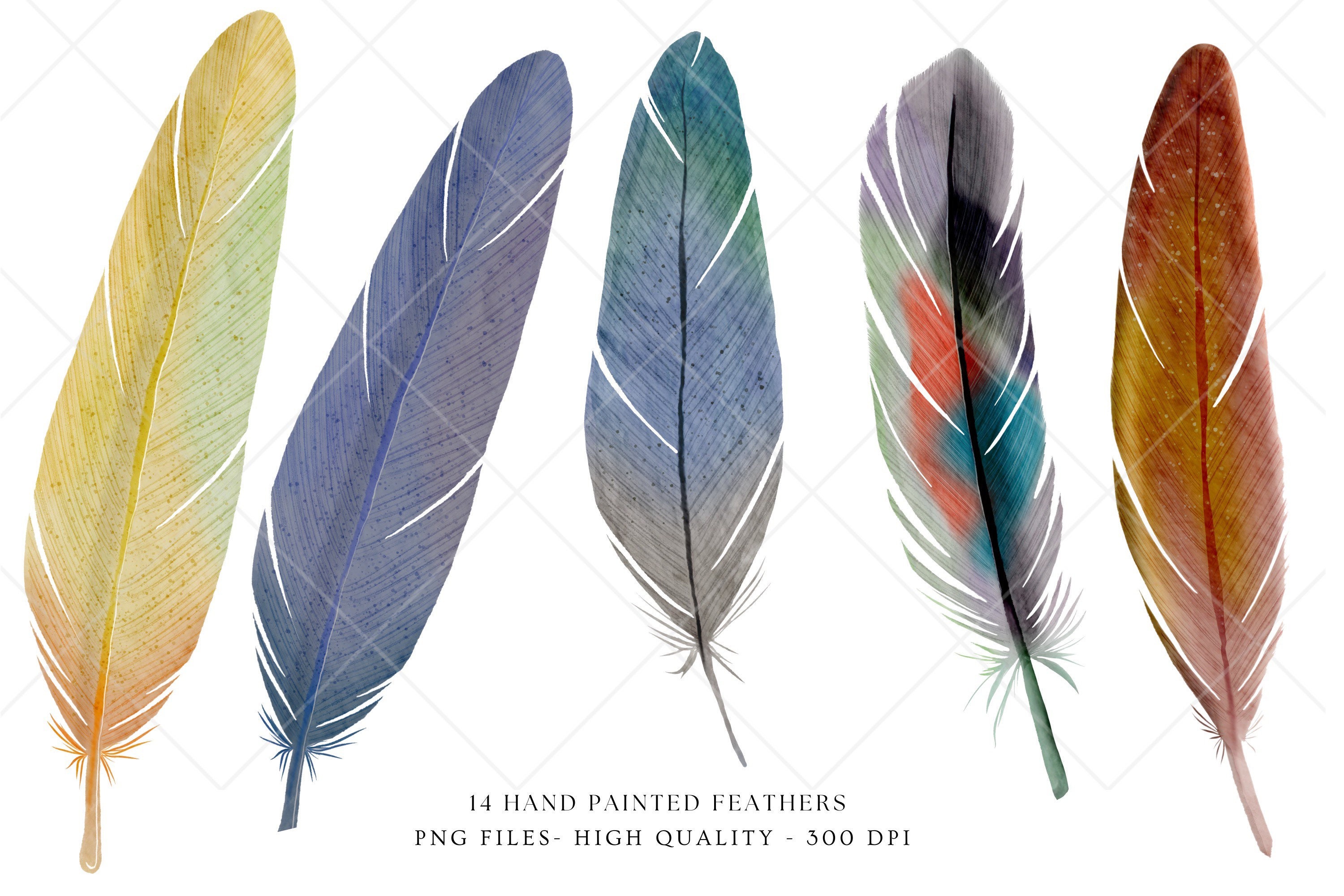 Watercolor Feather Clipart, Boho Feathers Png, Watercolor Feathers Png ...