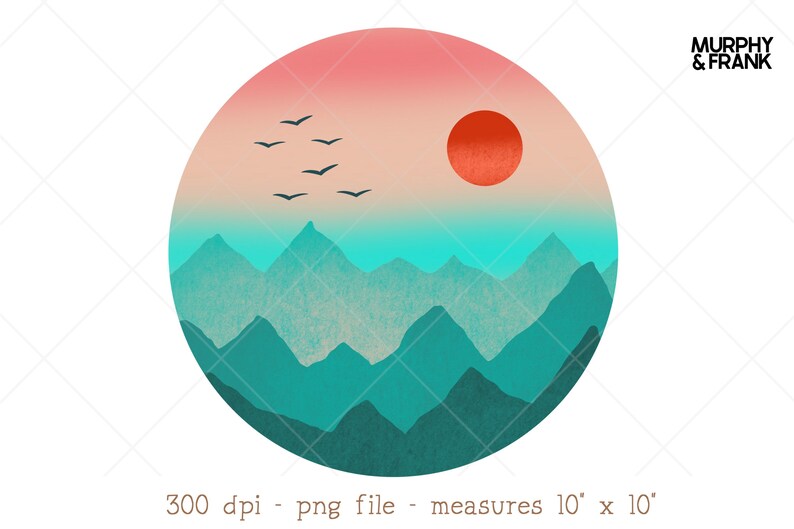 Retro Sunset Png Circle Sunset Png Mountains Png Landscape - Etsy