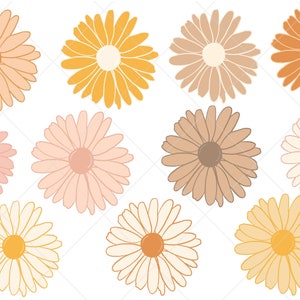 Boho Rainbow Clipart, Retro Clipart Bundle, Spring Clipart, Daisy ...