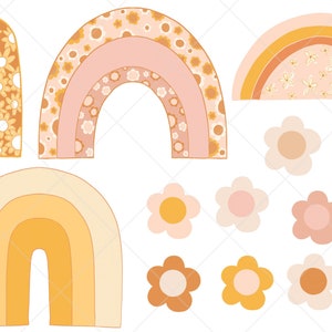 Boho Rainbow Clipart, Retro Clipart Bundle, Spring Clipart, Daisy ...