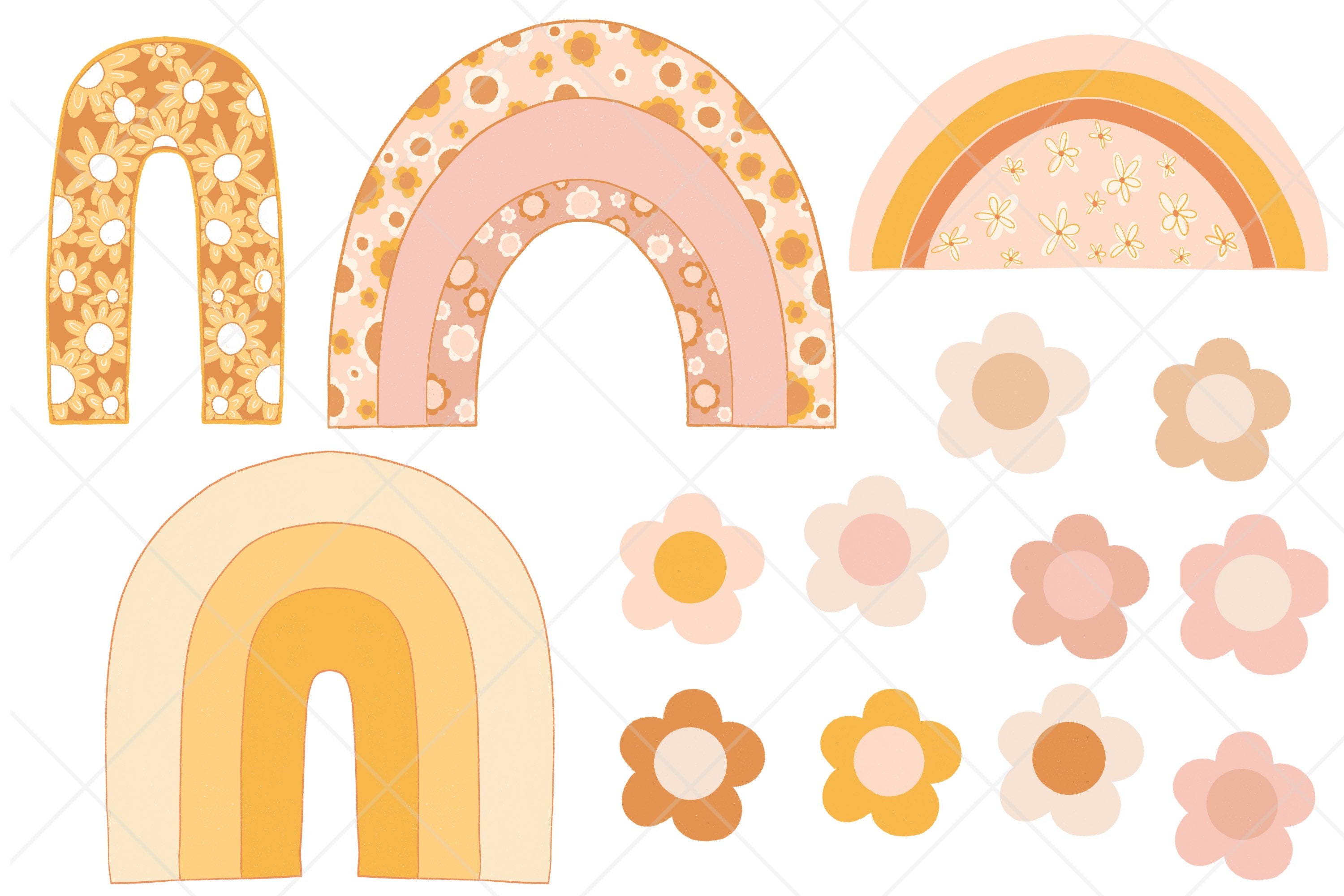 Boho Rainbow Clipart Retro Clipart Bundle Daisy Clipart - Etsy Canada