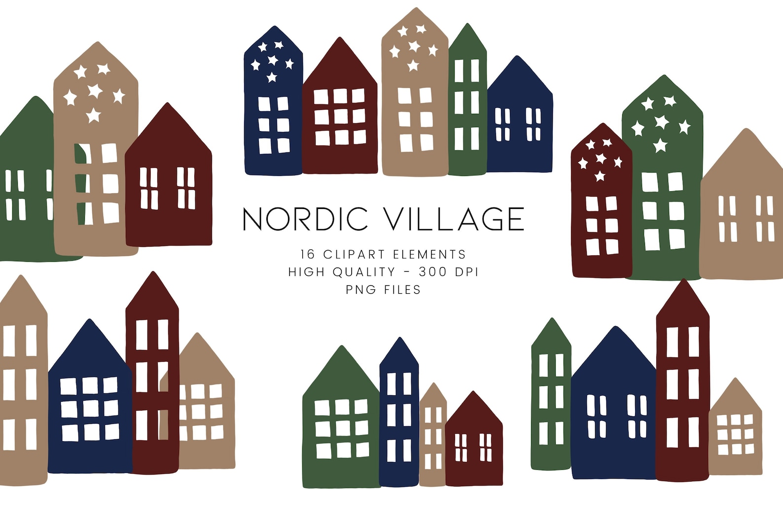 Winter Village Png, Scandinavian Christmas Png, Nordic Houses Clipart ...