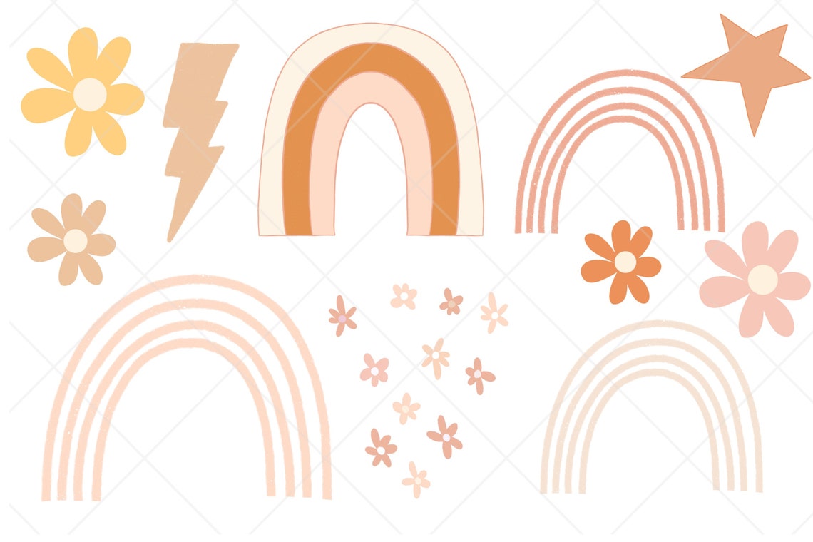 Boho Rainbow Clipart Retro Groovy Clipart Weather Clipart - Etsy