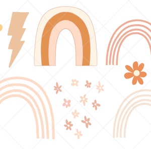 Boho Rainbow Clipart, Retro Groovy Clipart, Weather Clipart, Boho ...