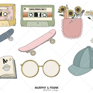 Groovy School Clipart, Graduation Clipart, Education Clipart, Retro ...