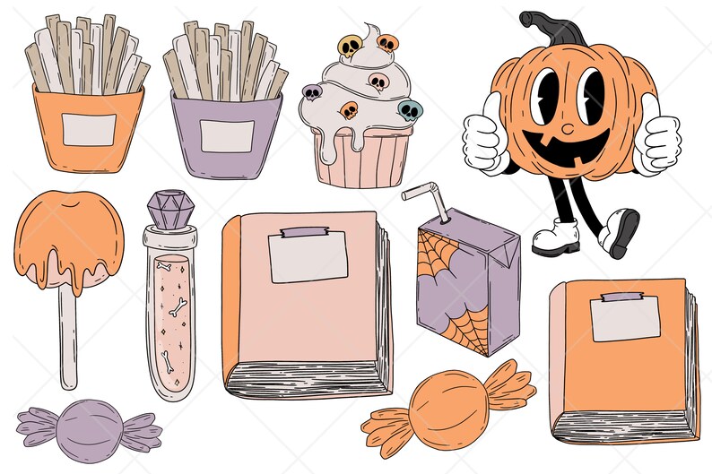 Groovy Halloween Clipart, Groovy Clipart Bundle, Fall Clipart, Pastel ...