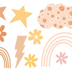 Boho Rainbow Clipart, Retro Clipart Bundle, Spring Clipart, Daisy ...