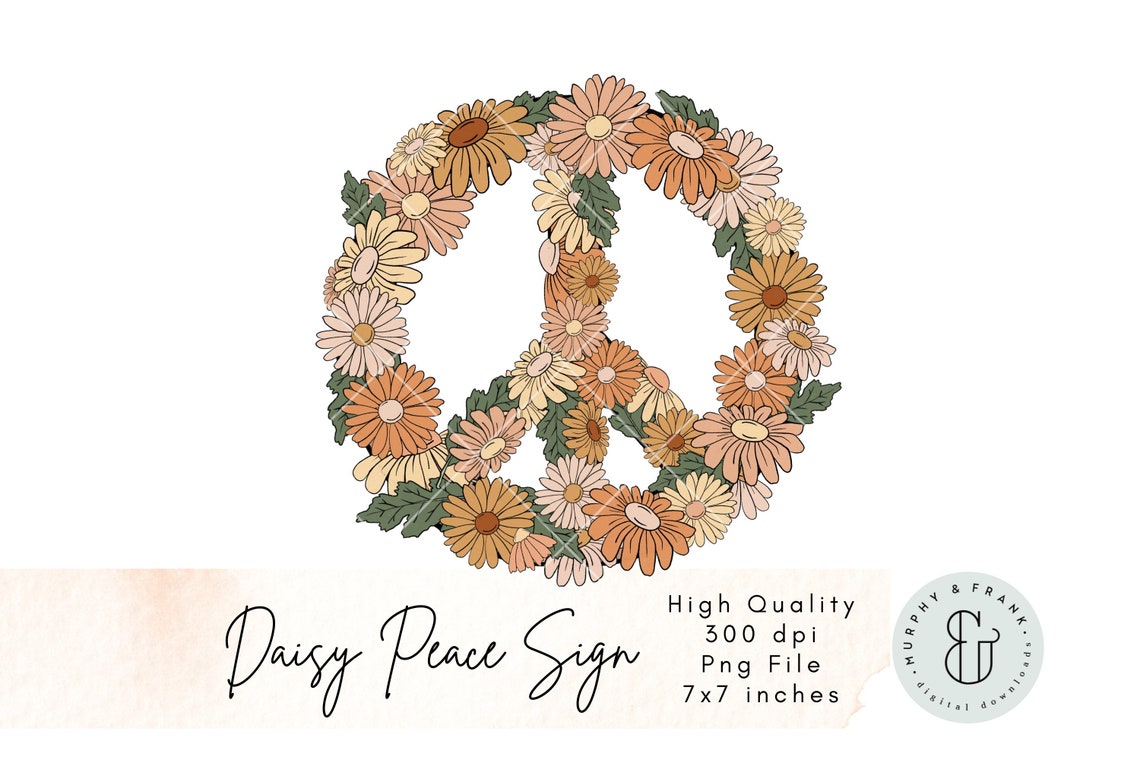 Peace Sign Clipart, Daisy Clipart, Retro Flowers Clipart, 70s Clipart ...