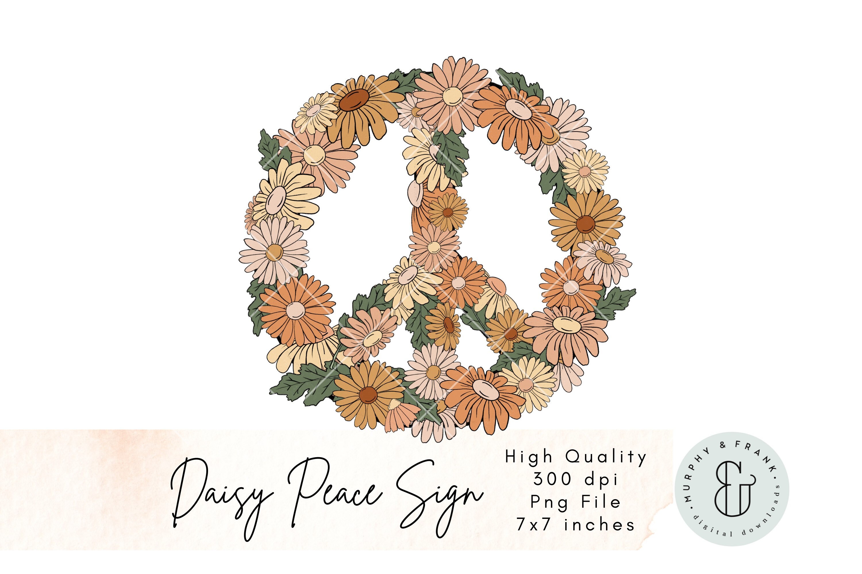 Peace Sign Clipart, Daisy Clipart, Retro Flowers Clipart, 70s Clipart ...