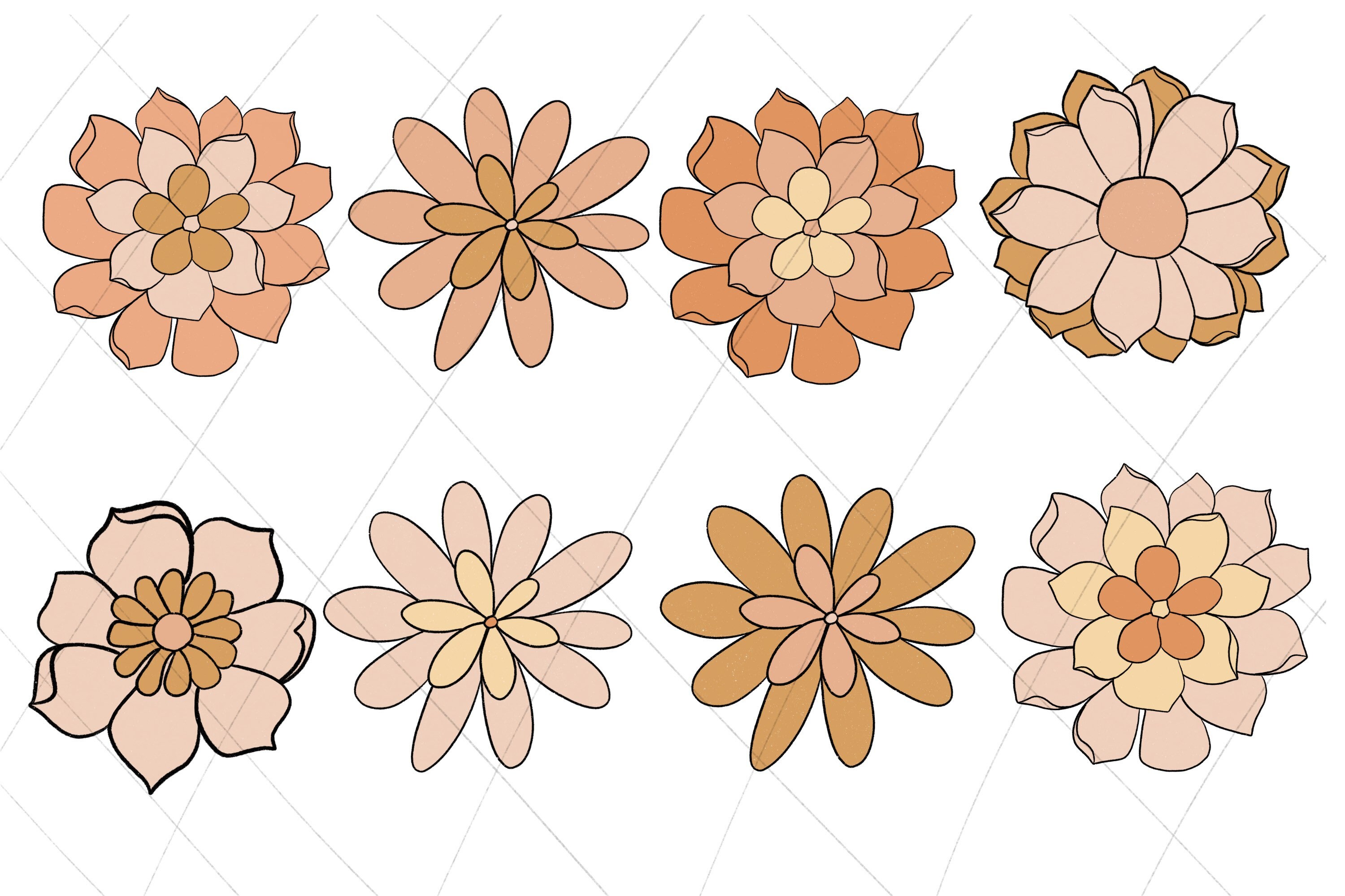 Retro Flower Clipart Retro Floral Clipart Boho Clipart - Etsy