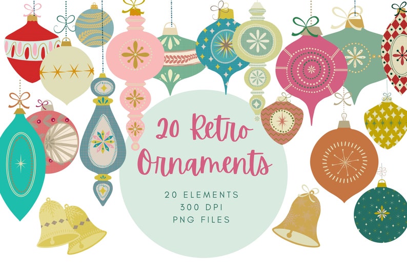 Christmas Clipart, Retro Christmas Ornament Clipart, Holiday Clipart ...