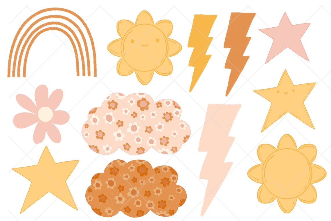 Boho Rainbow Clipart Retro Groovy Clipart Weather Clipart - Etsy