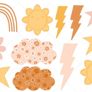 Boho Rainbow Clipart, Retro Groovy Clipart, Weather Clipart, Boho ...