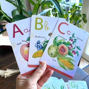 A-Z Fruits & Vegetable Alphabet Flash Cards Set for Educational Play ...