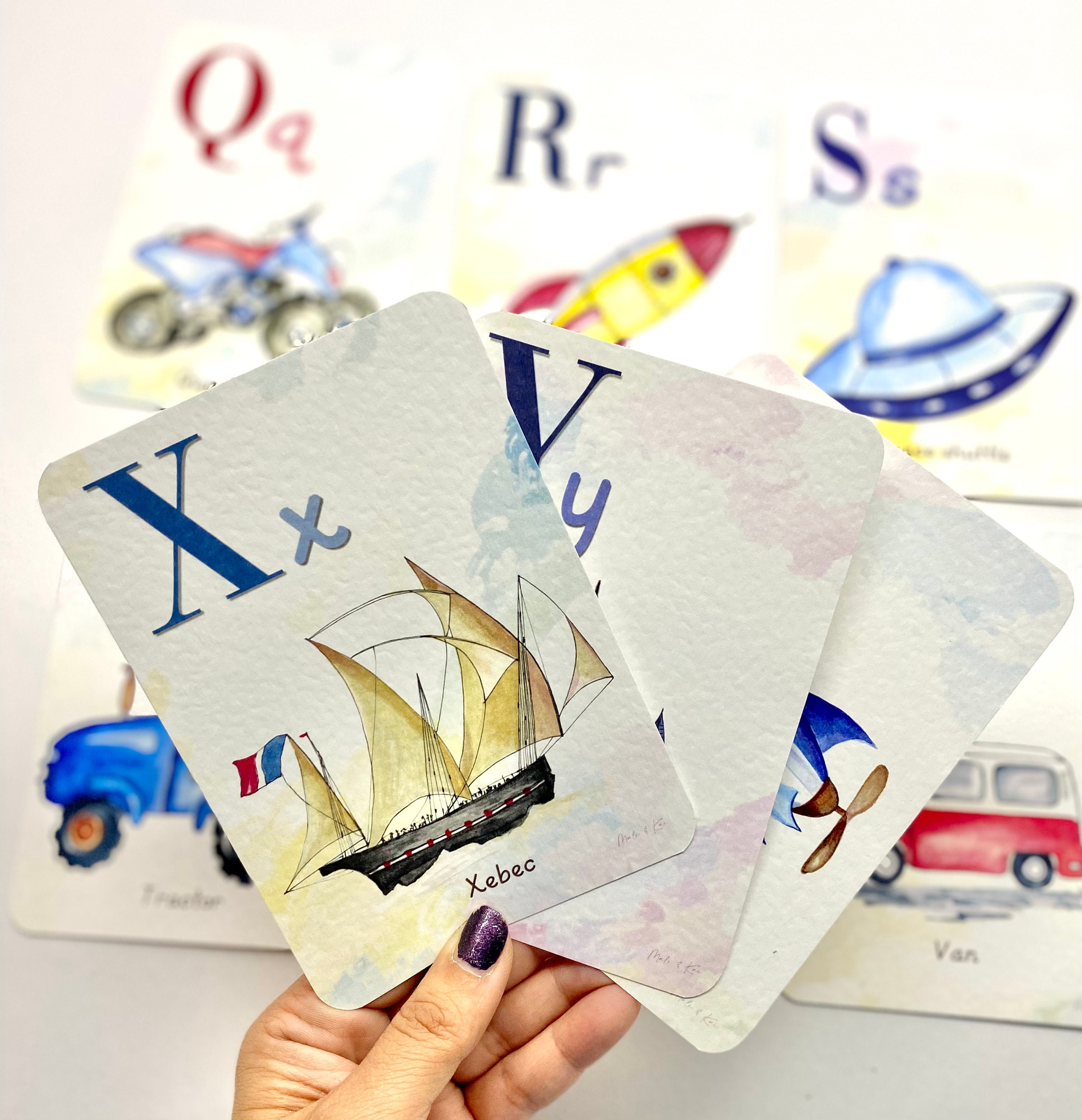 Vehicle Alphabet Flash Cards: Watercolor Nursery Art, Educational Play ...