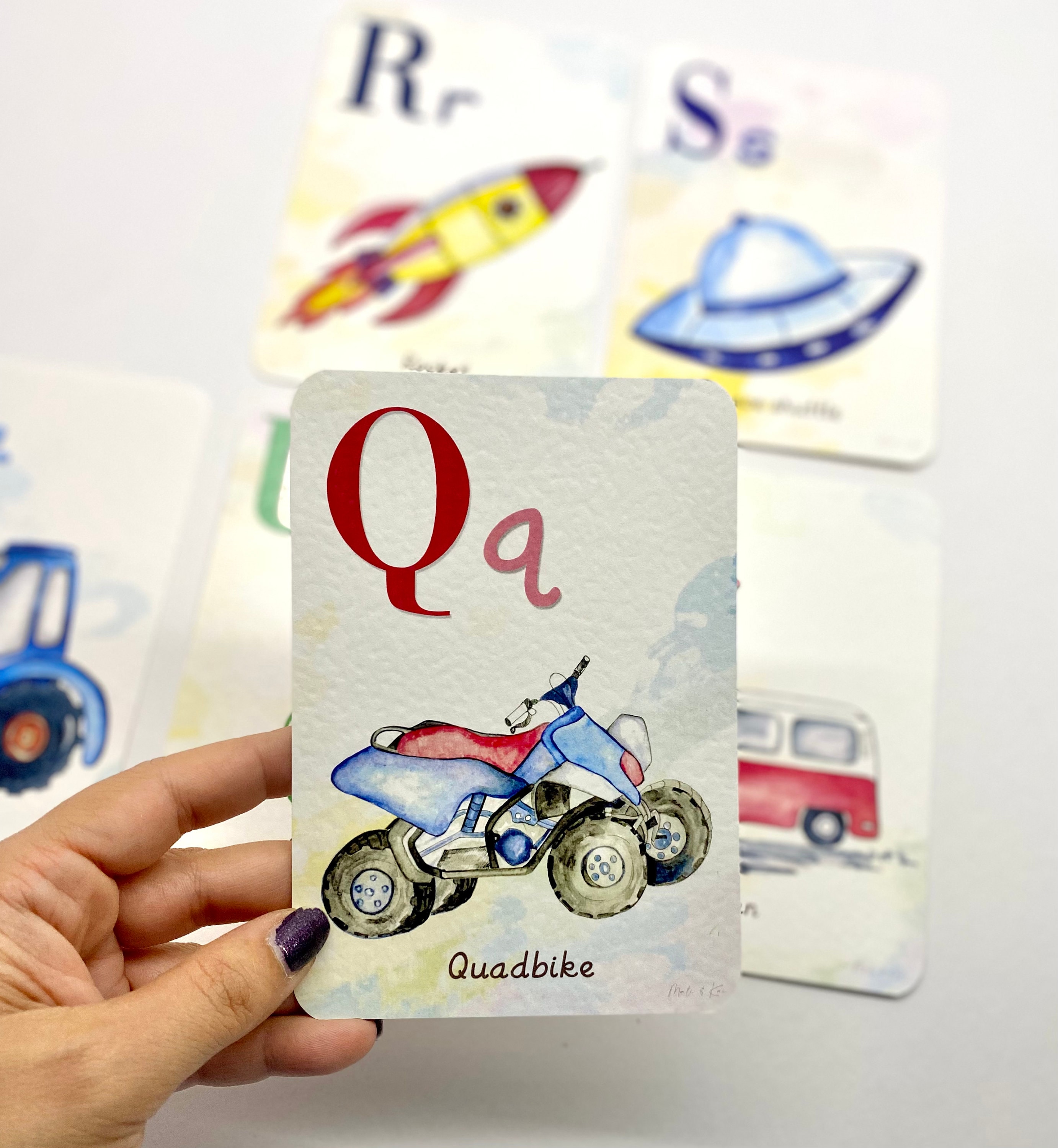 A-Z Vehicle Alphabet Flash Cards Set for Educational Play and Nursery ...