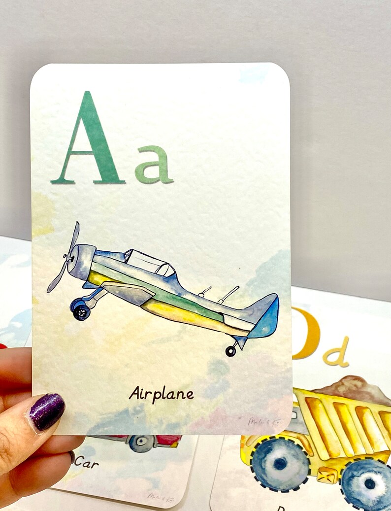 A-Z Vehicle Alphabet Flash Cards Set for Educational Play and Nursery ...