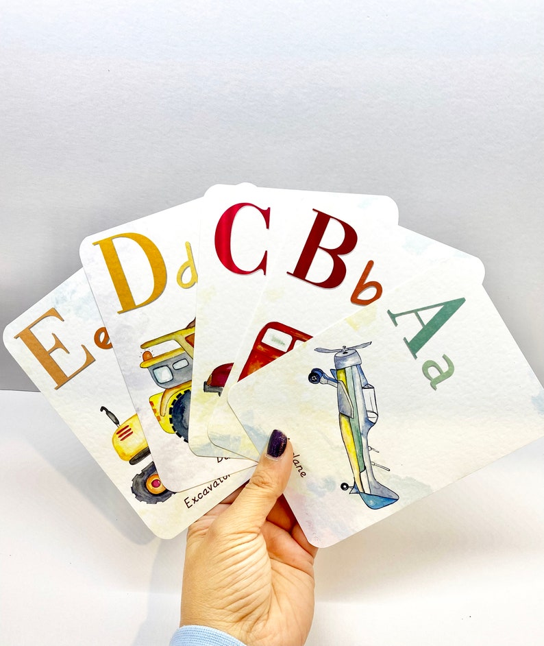 A-Z Vehicle Alphabet Flash Cards Set for Educational Play and Nursery ...