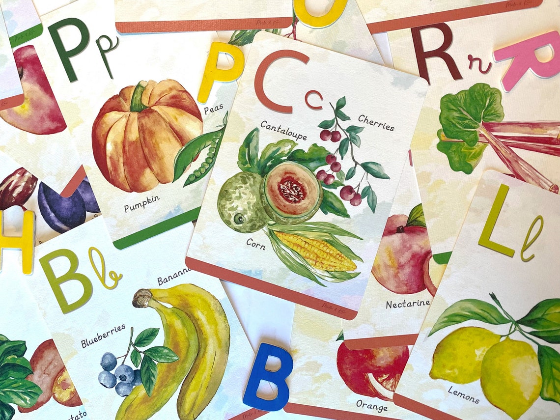 A-Z Fruits & Vegetable Alphabet Flash Cards Set for - Etsy UK