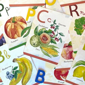 A-Z Fruits & Vegetable Alphabet Flash Cards Set for Educational Play ...