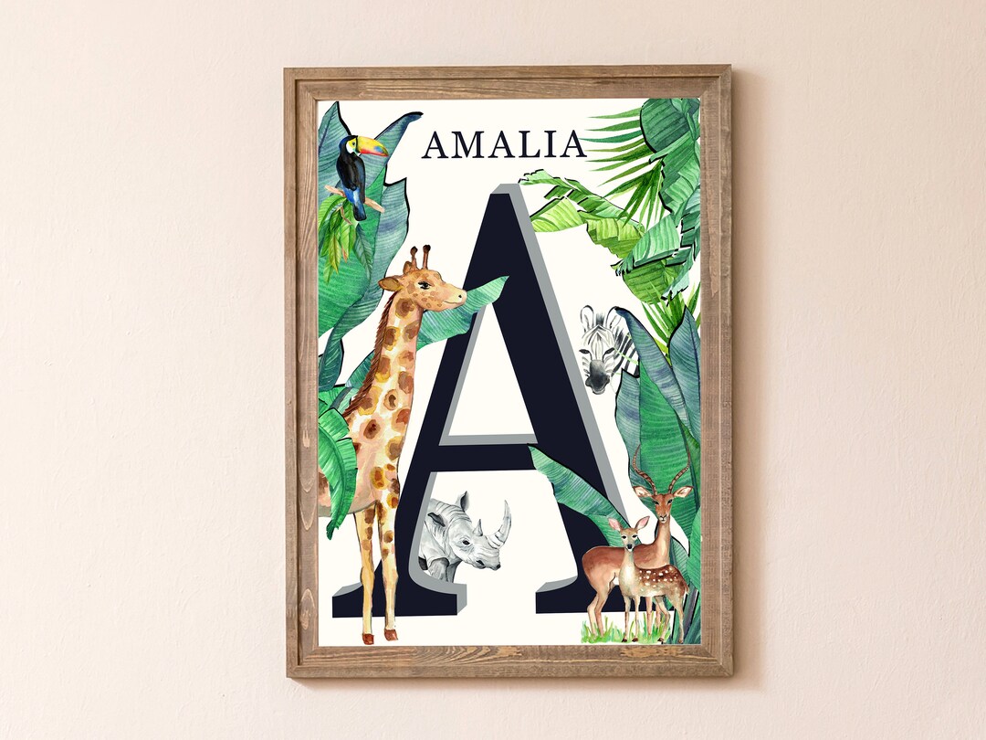 Tropical Jungle Animal Name Poster, Personalise Your Nursery or Toddler ...