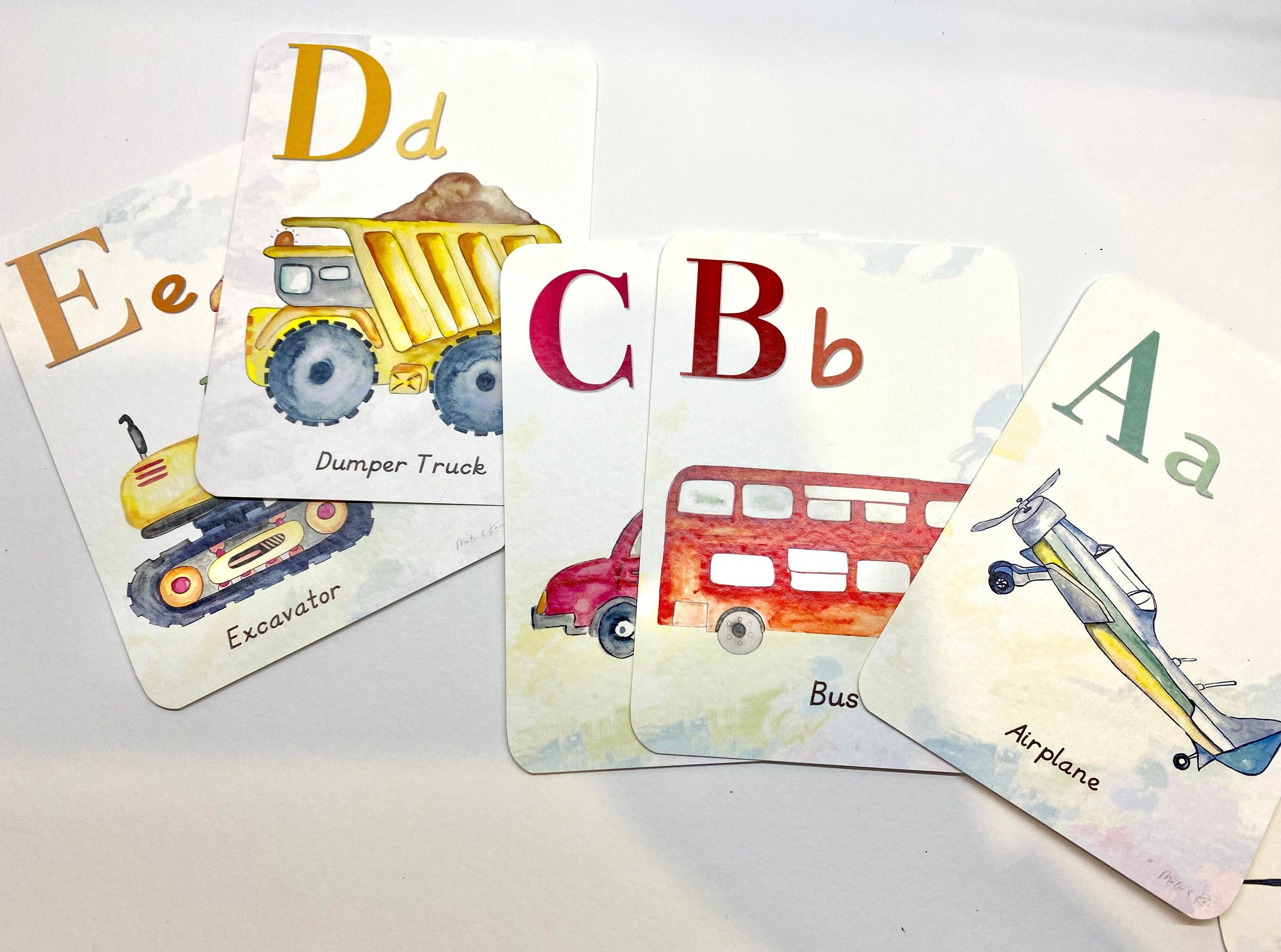Vehicle Alphabet Flash Cards: Watercolor Nursery Art, Educational Play ...