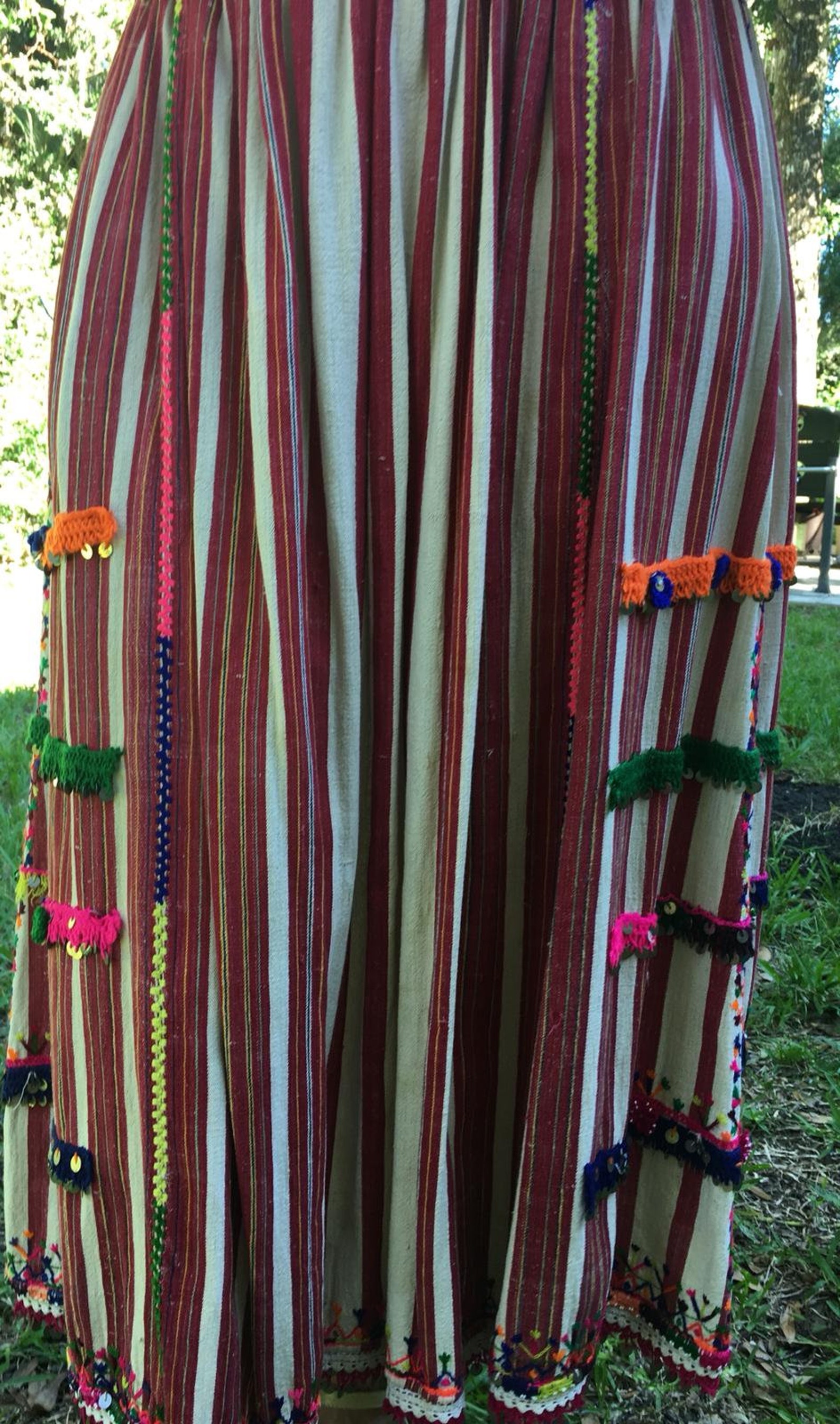 Turkish Skirt of Heavy Woven Cotton With Red Stripes - Etsy