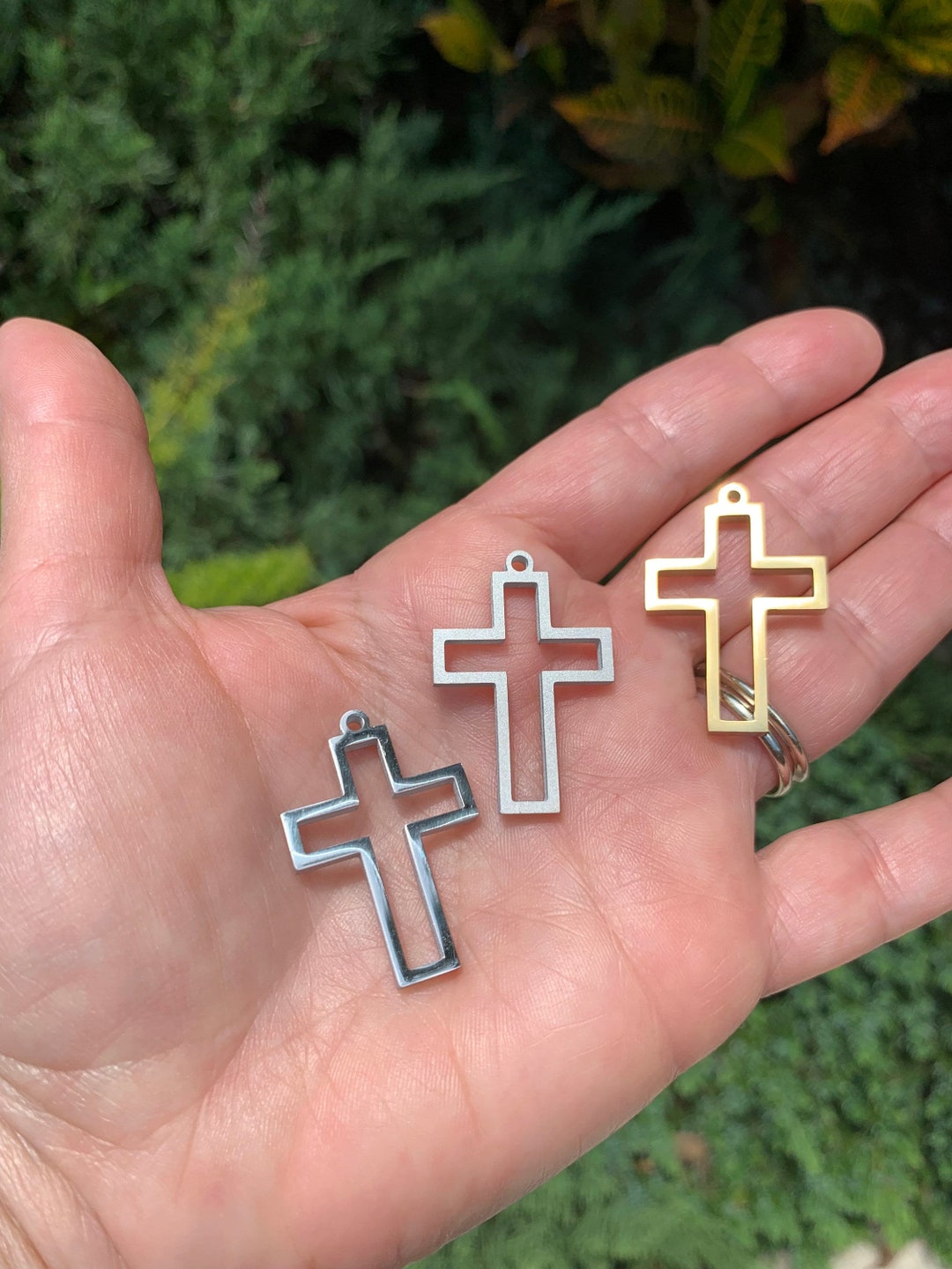 3+ CROSS Open Back Bezel, Platinum, Stainless Steel, or Gold, Open ...