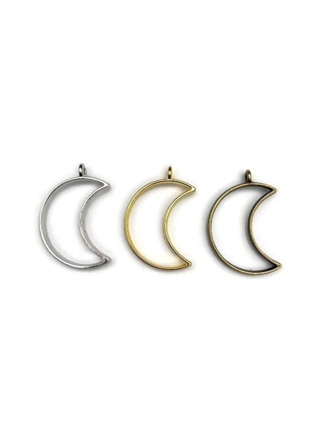 5pc +, MOON SHAPE, Open Back Bezel, Silver Gold or Bronze, Resin Bezel ...