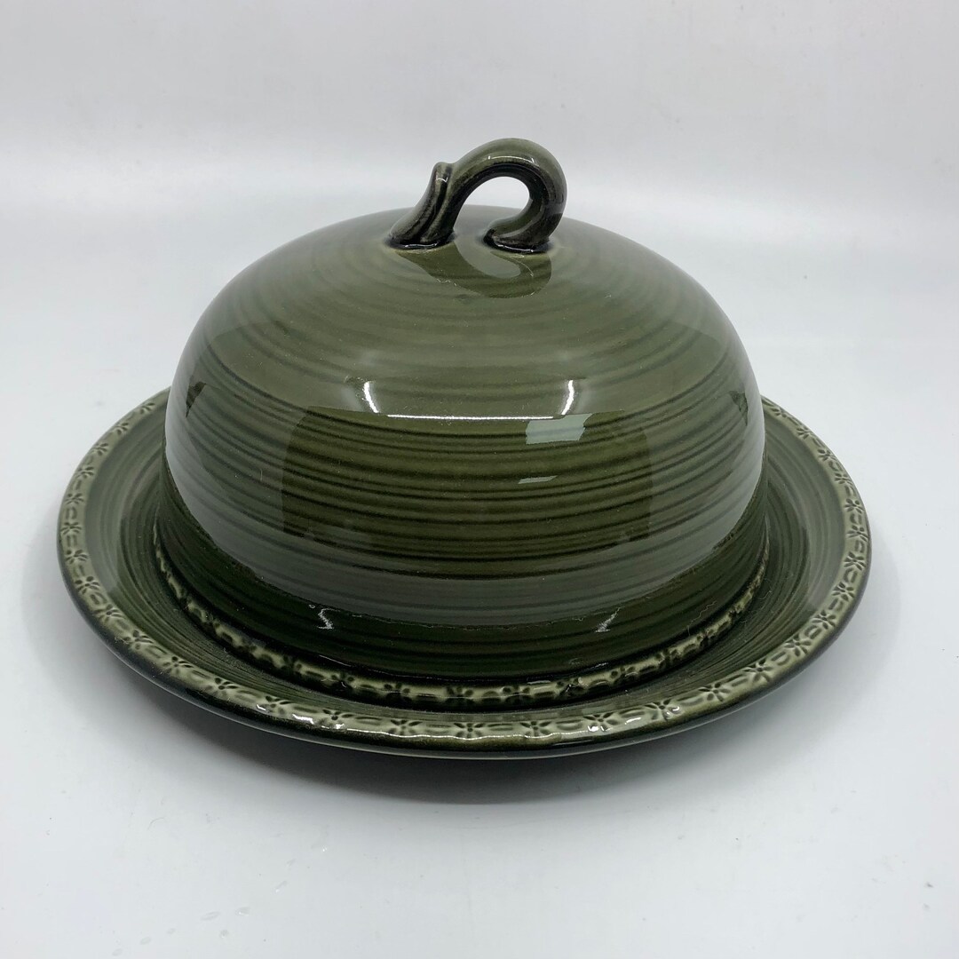 BHS Brecon Cheese Board Lidded Plate Green Stoneware - Etsy