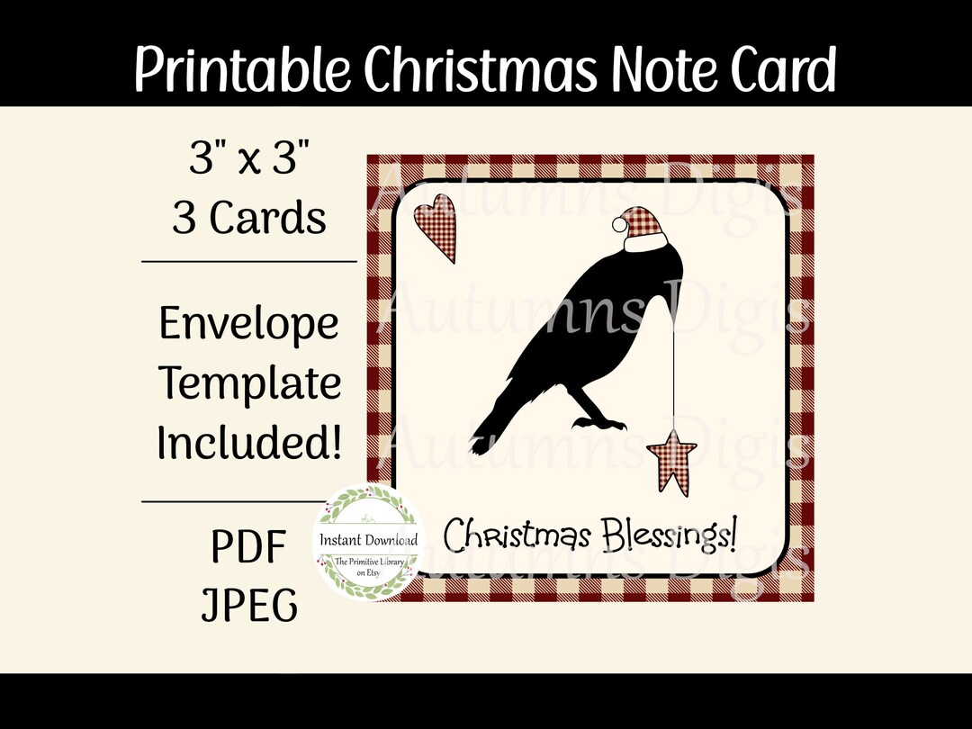 Primitive, American Folk Art, Holiday Christmas Note Cards, Stationary ...