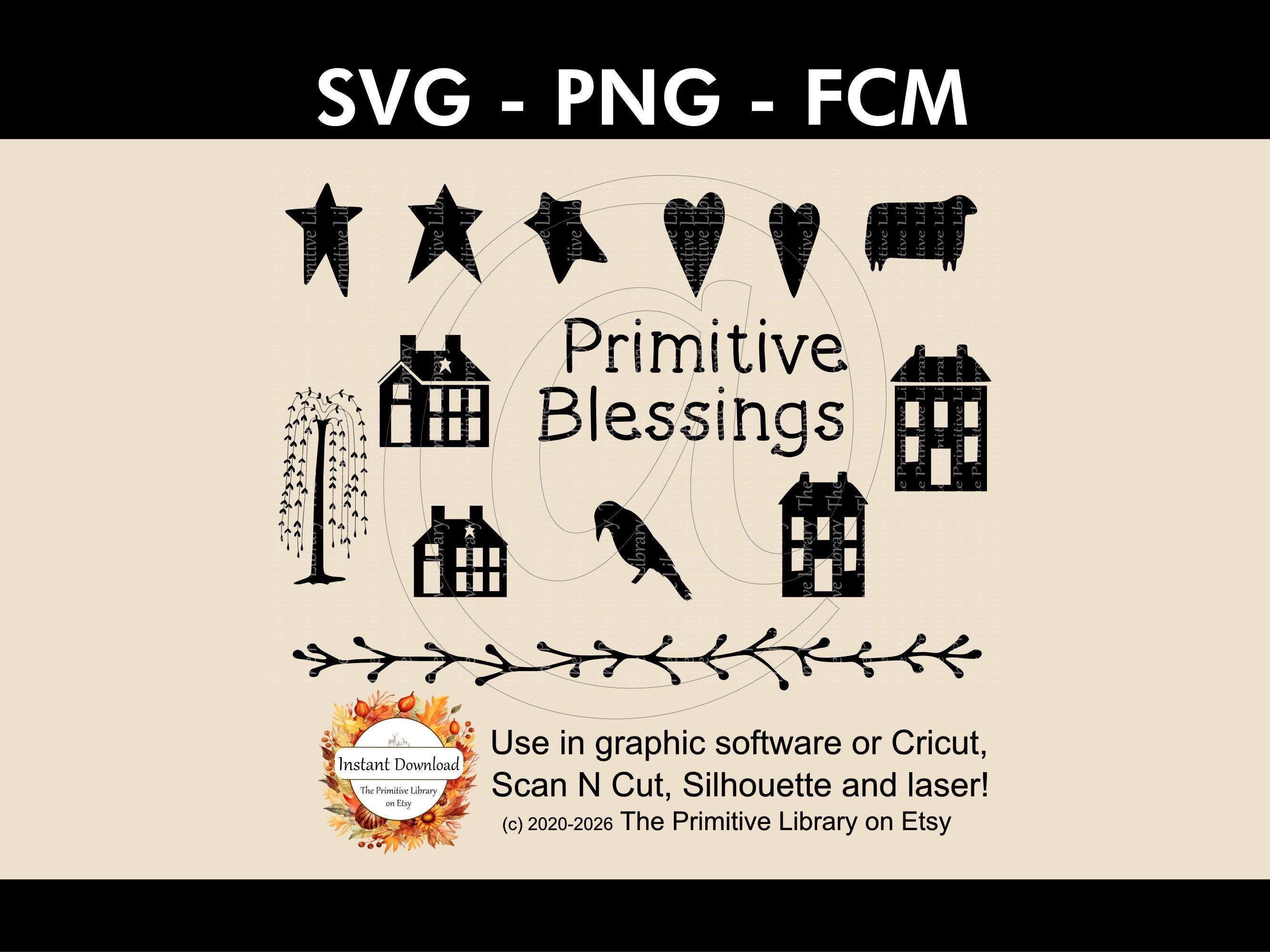 Primitive Saltbox House, Willow Tree, Primitive Star, Hearts, Sheep Svg ...