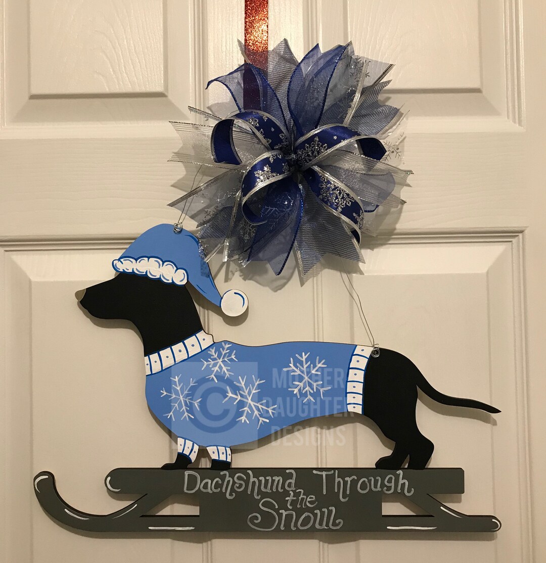 Dachshund Through the Snow Sled Hand Painted Wooden Christmas Door ...