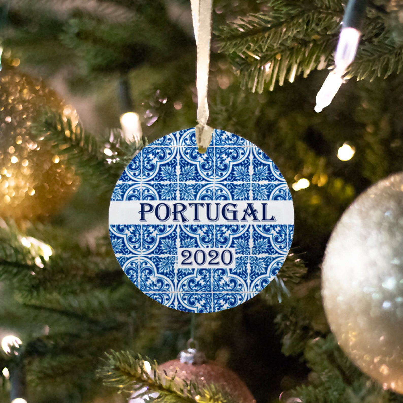 Portugal Christmas Ornament Round Glass Ornament Merry | Etsy