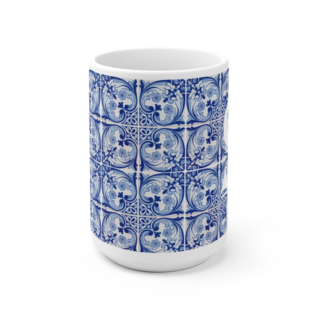 Personalized Portuguese Mug, Blue Azulejo Tile Mug, Monogrammed Mug ...