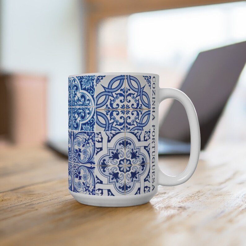Portuguese Azulejo Mug, Portugal Gifts, Mediterranean Blue Tile, Custom ...
