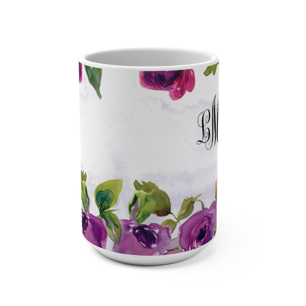 Taza de rosa monograma personalizada taza de rosas taza | Etsy
