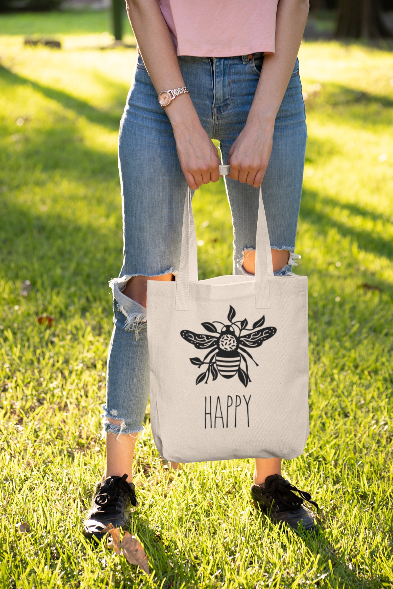 Bee Happy cotton tote Save the bees bag Reusable Large tote | Etsy