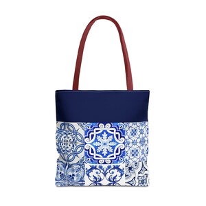 Portuguese Blue Azulejo Tote, Blue Mediterranean Tile Tote, Portuguese ...