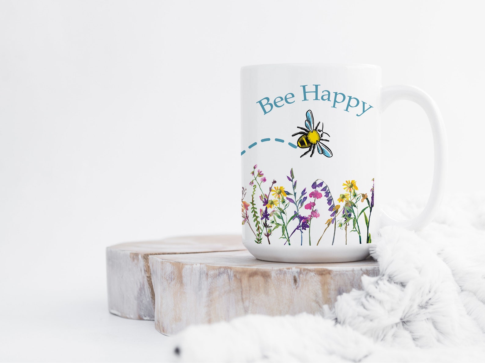 Bee Happy Floral Mug Honeybees Coffee Cup Bee Gifts Gift - Etsy