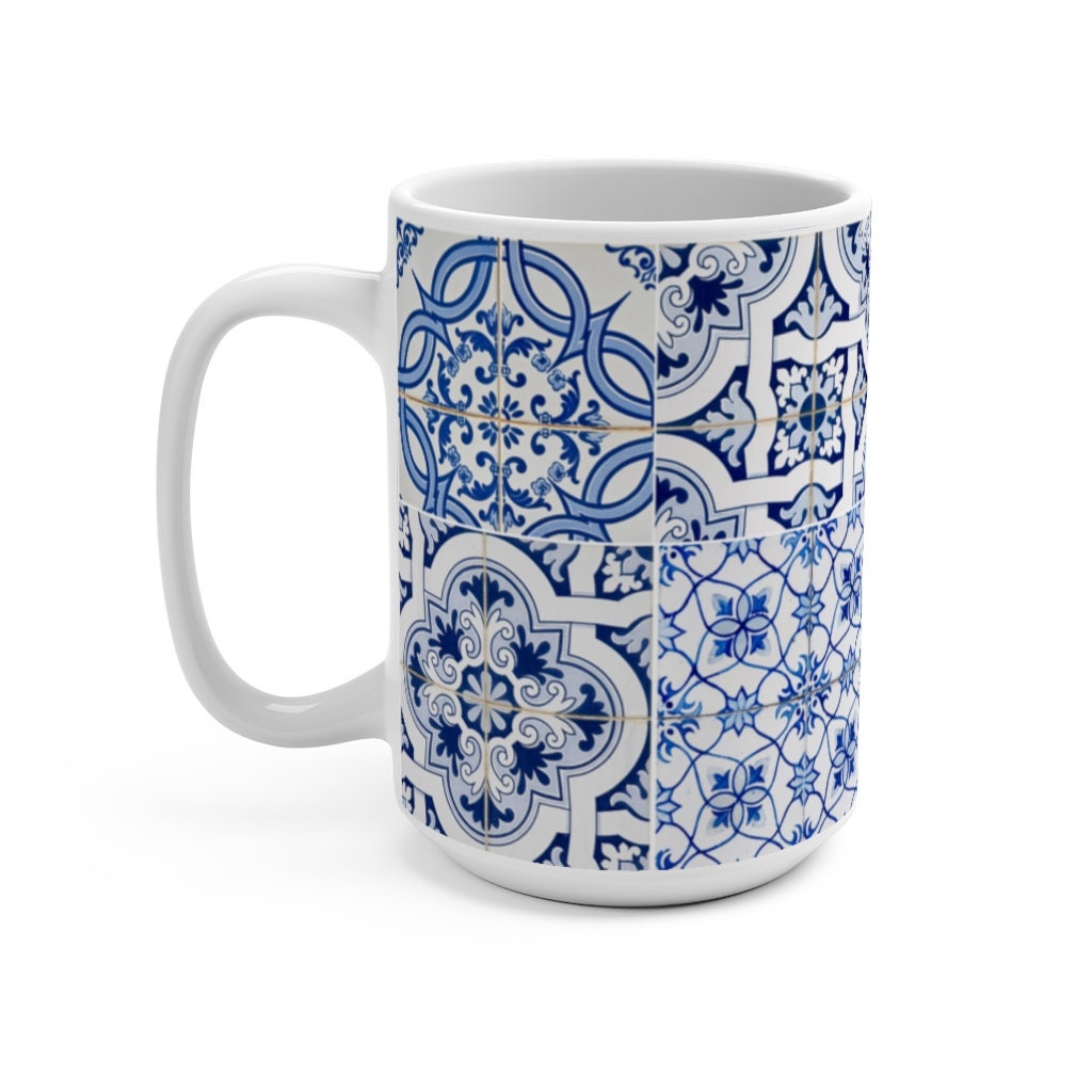 Portuguese Azulejo Mug, Portugal Gifts, Mediterranean Blue Tile, Custom ...