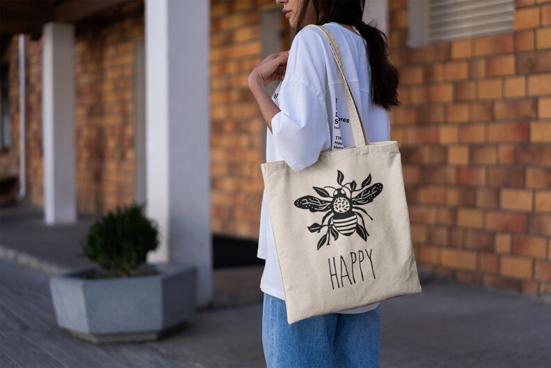 Bee Happy Cotton Tote Save the Bees Bag Reusable Large Tote - Etsy