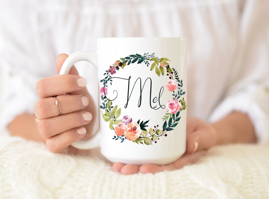 Personalized Floral Wreath Mug, Custom Name Mug, Flower Mug ...
