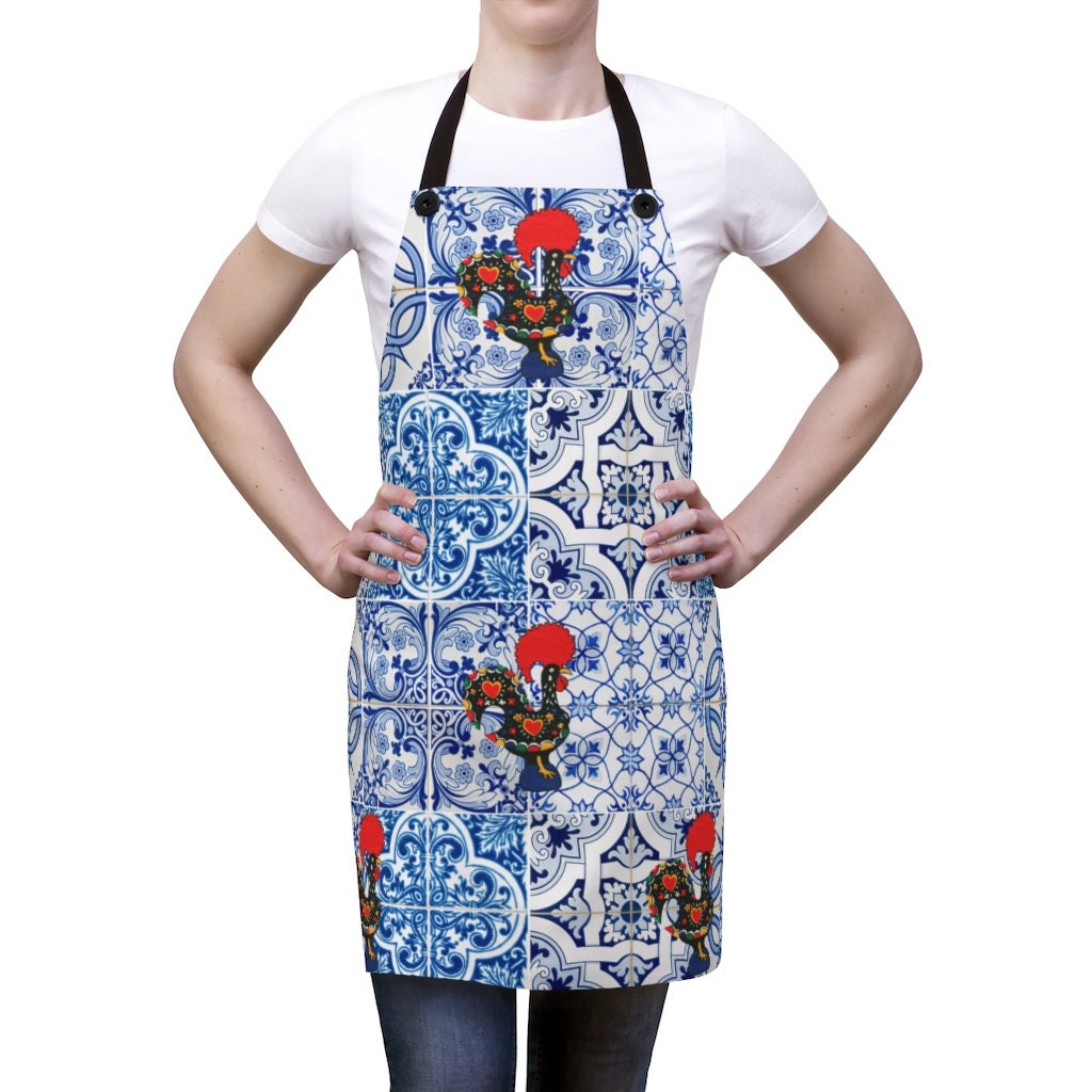 Portugal Blue Azulejo Apron, Barcelos Rooster Apron, Galo De Barcelos ...