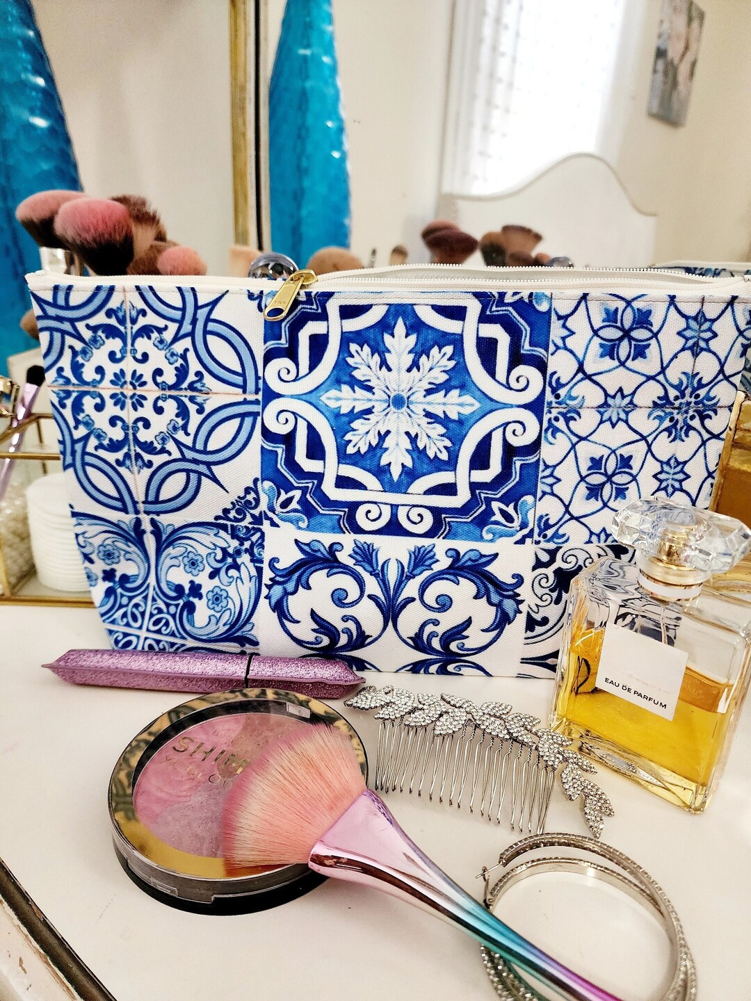 Portuguese Blue Azulejo Makeup Bag, Portuguese Gifts, Blue and White ...
